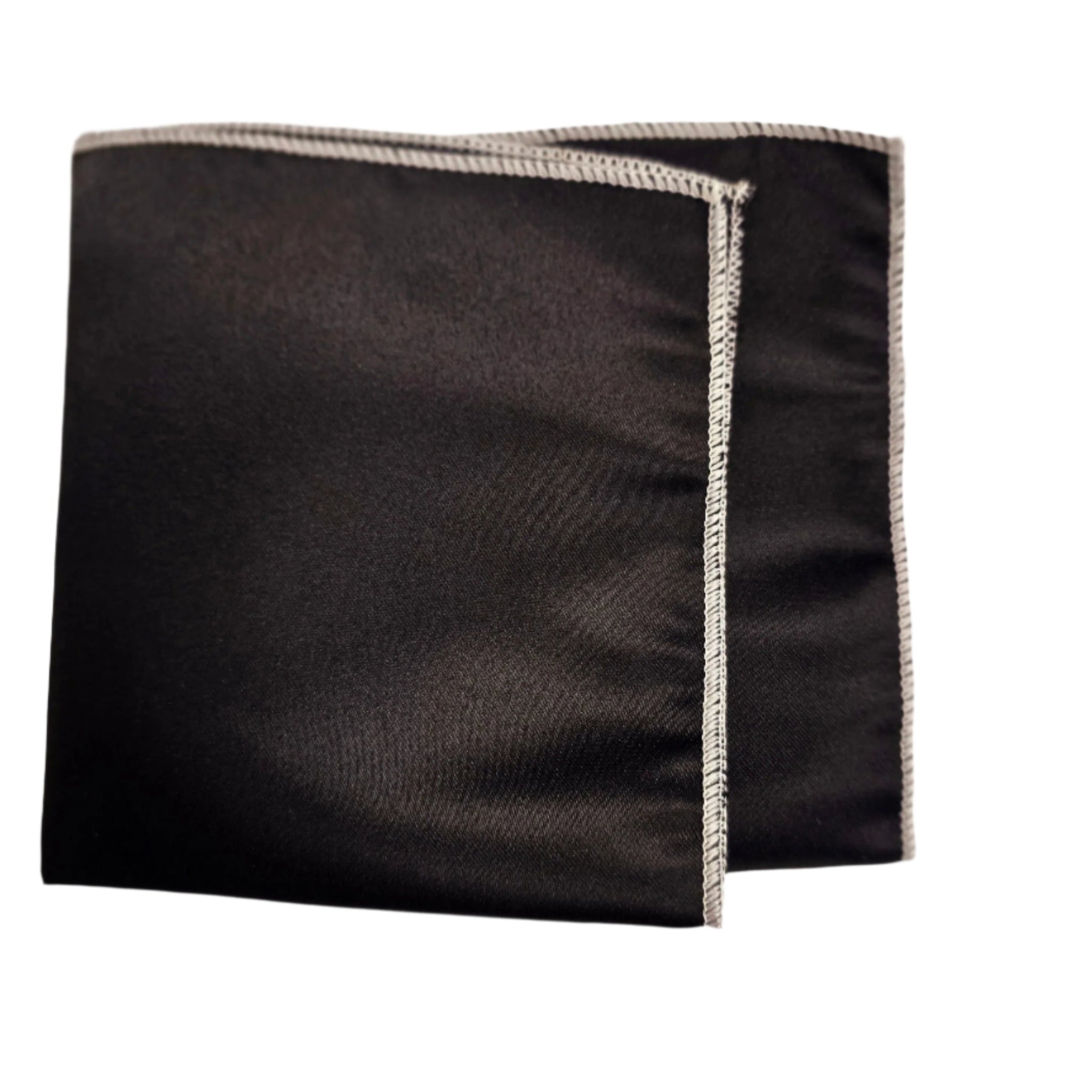 Black Poly Satin w/ White Border Pocket Square for Women | Little Black Tux