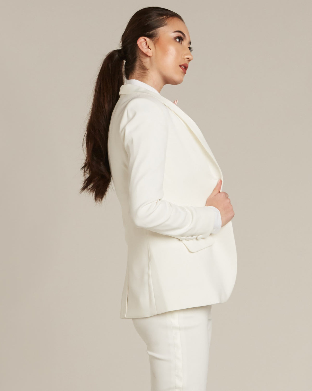 White Shawl Collar Jacket for Women