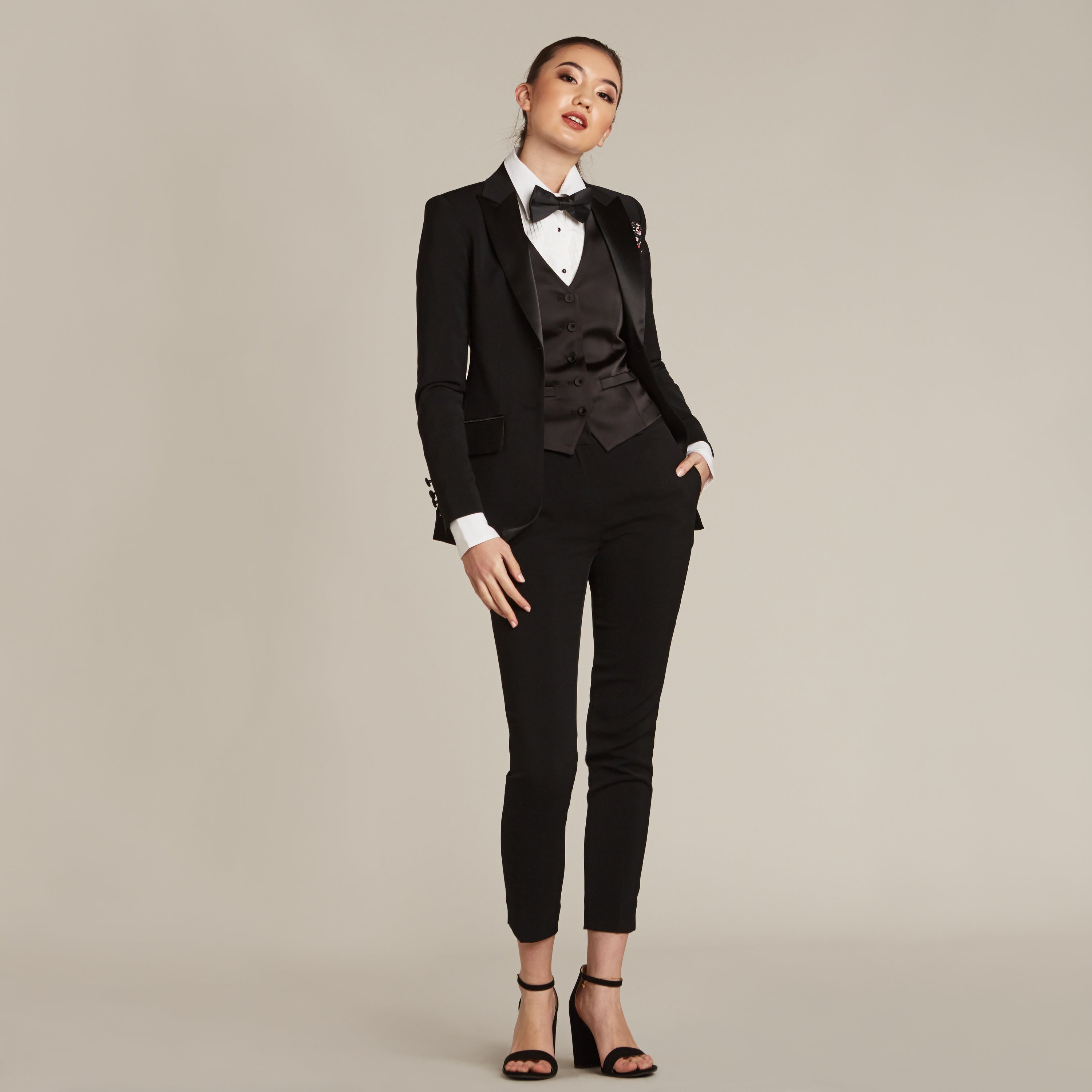 Black Ultra Slim Fit Tuxedo Pants for Women