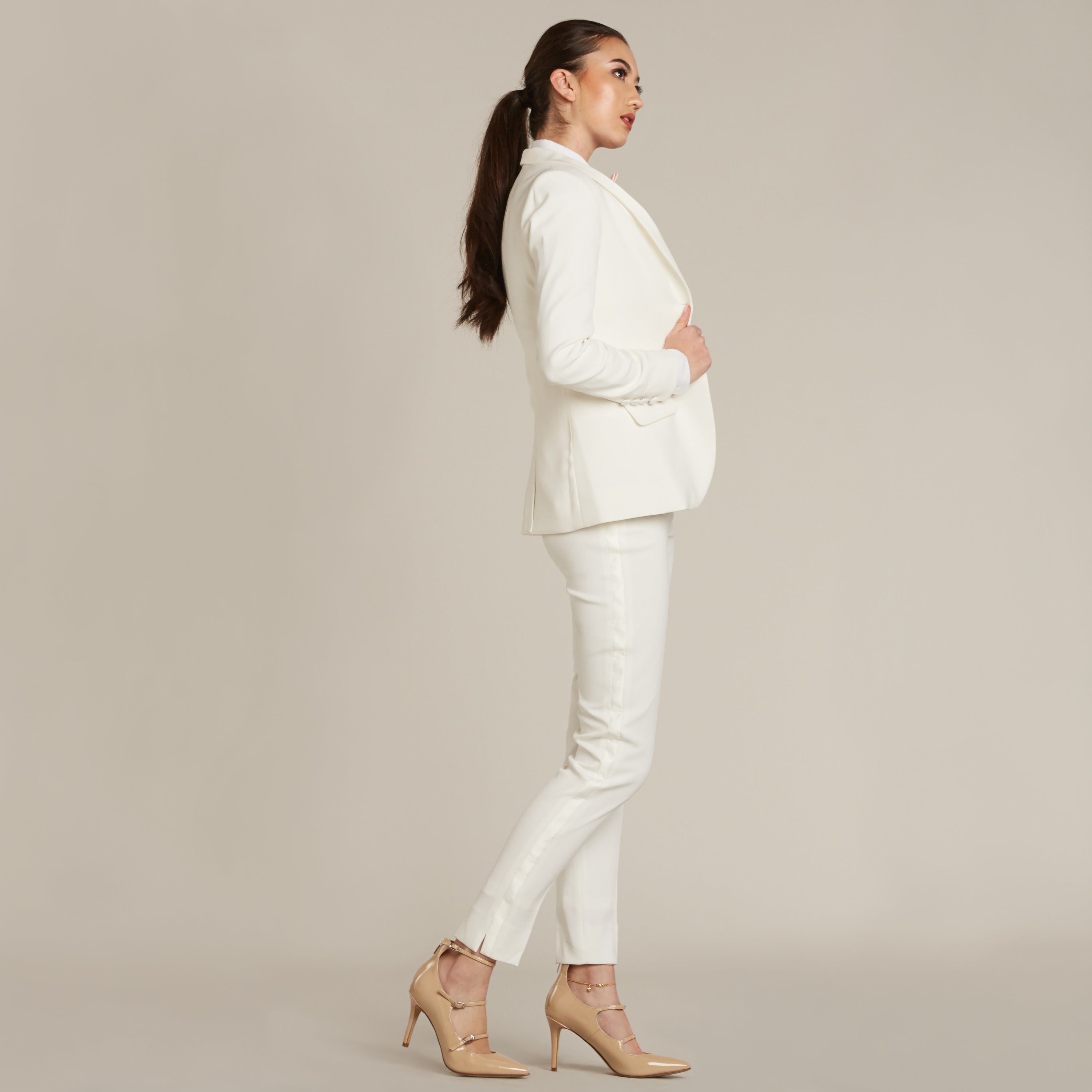 White Shawl Collar Jacket for Women